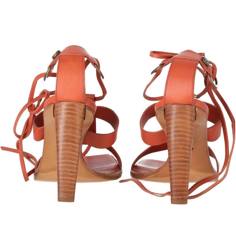 Cesare Paciotti Vintage Orange 90s high-heeled sandals with wooden ...