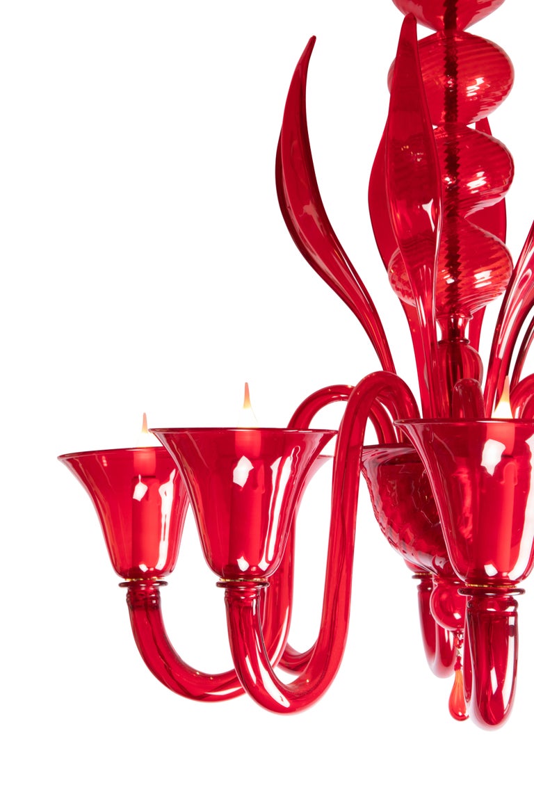 Cesare Toso, Chalice Chandelier, Ruby Red Blown Glass, 8 lights, 1980's ...