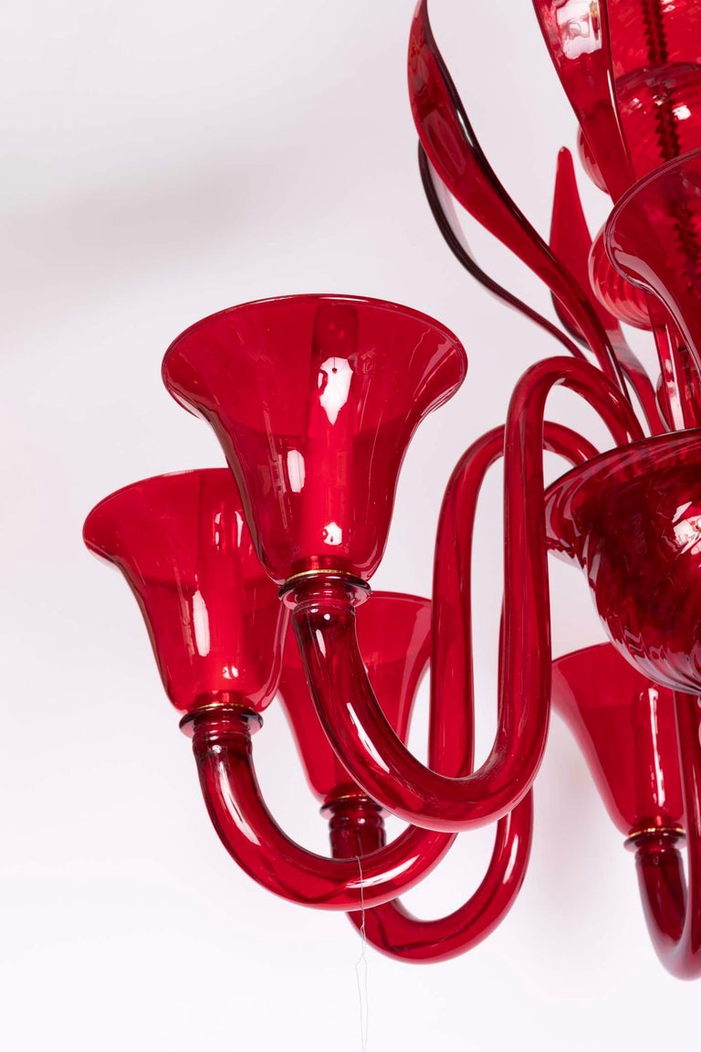 Cesare Toso, Chalice Chandelier, Ruby Red Blown Glass, 8 lights, 1980's ...