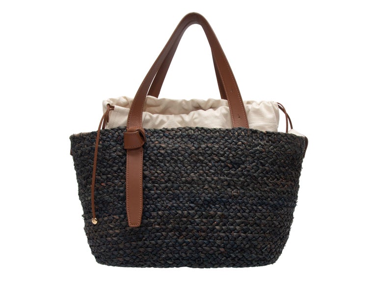 Cesta Collective Navy Hand Woven Raffia Tote Bag For Sale at 1stDibs