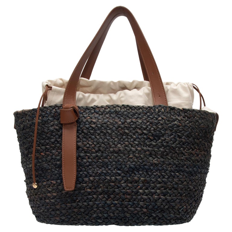 Cesta Collective Navy Hand Woven Raffia Tote Bag For Sale at 1stDibs