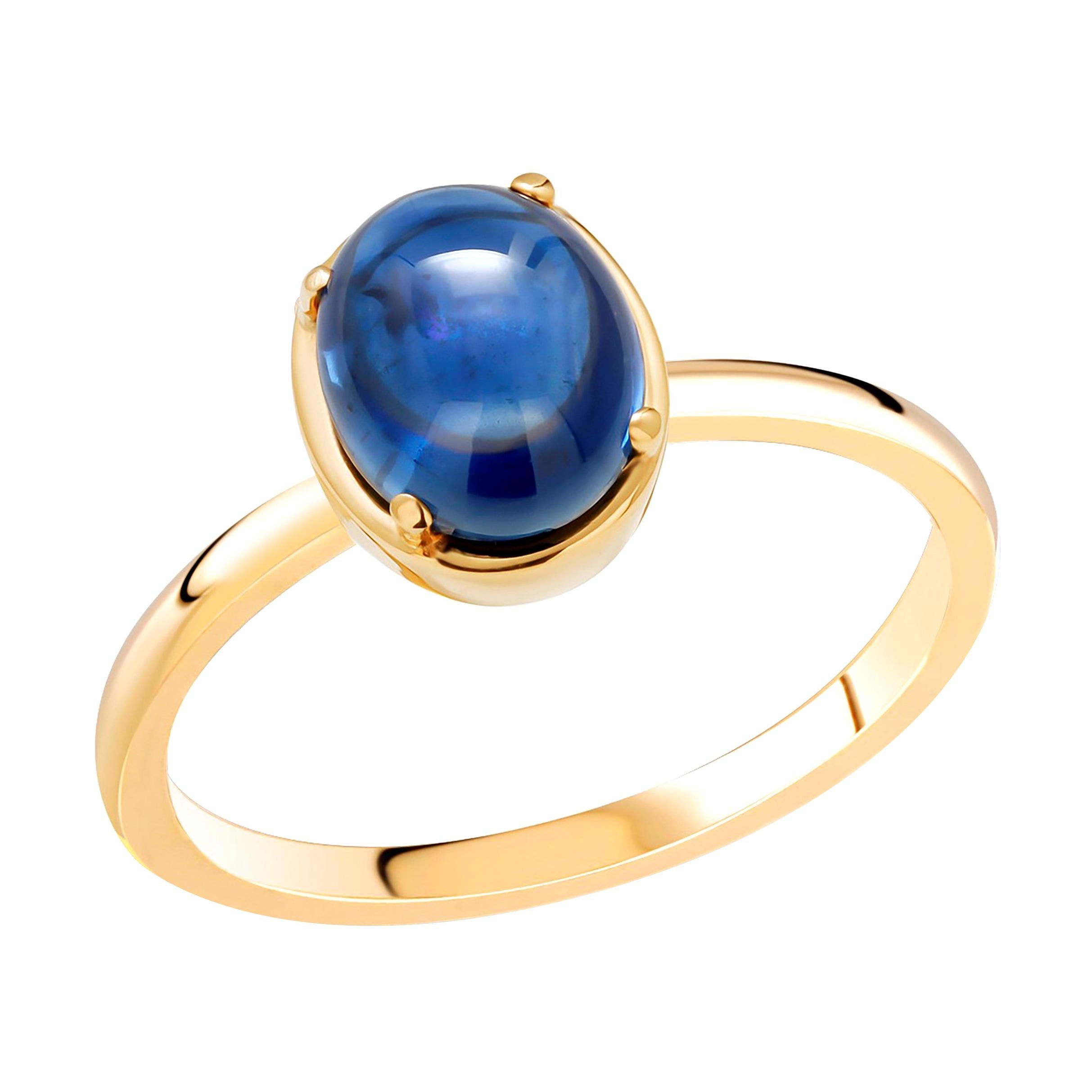 Ceylon Cabochon Sapphire Split Shank 18 Karat Yellow Gold Ring at 1stDibs