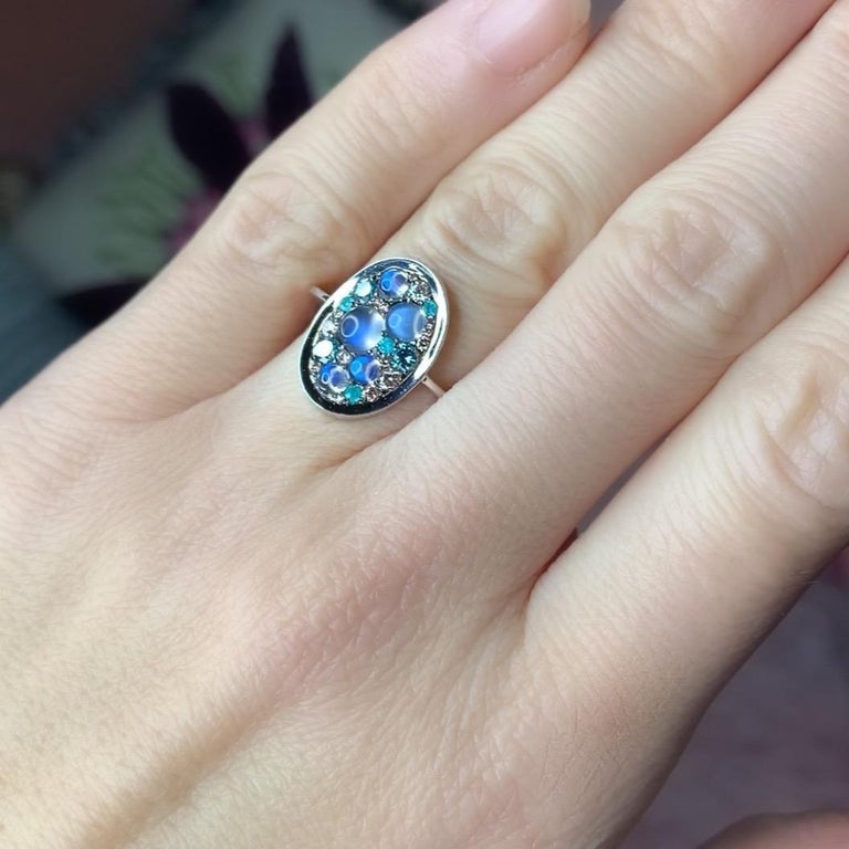 Ceylon Moonstone, 0,46 ct. Pink and Blue Diamond, Paraïba Tourmaline ...