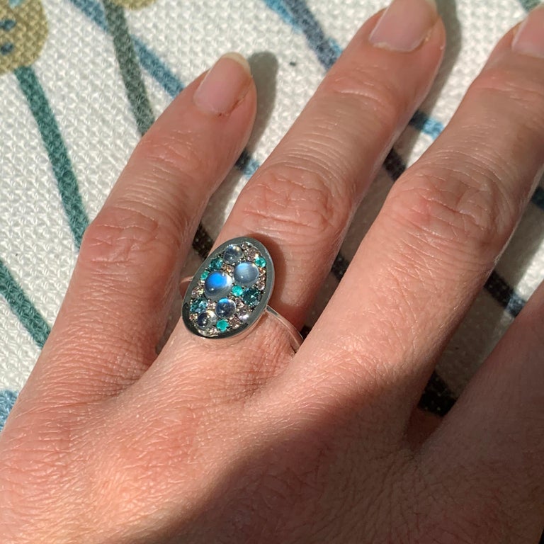 Ceylon Moonstone, 0,46 ct. Pink and Blue Diamond, Paraïba Tourmaline ...