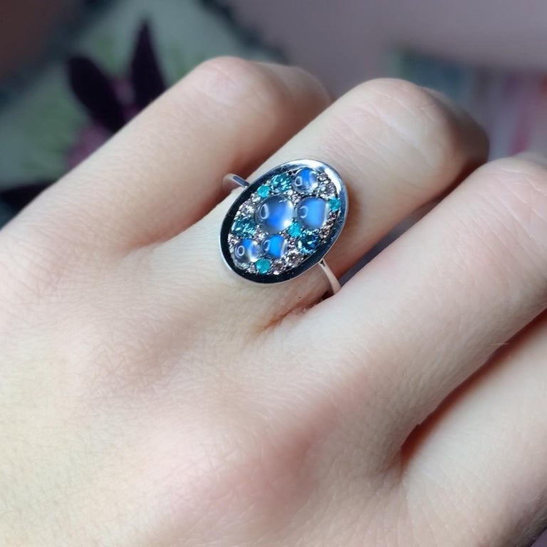 Ceylon Moonstone, 0,46 ct. Pink and Blue Diamond, Paraïba Tourmaline ...