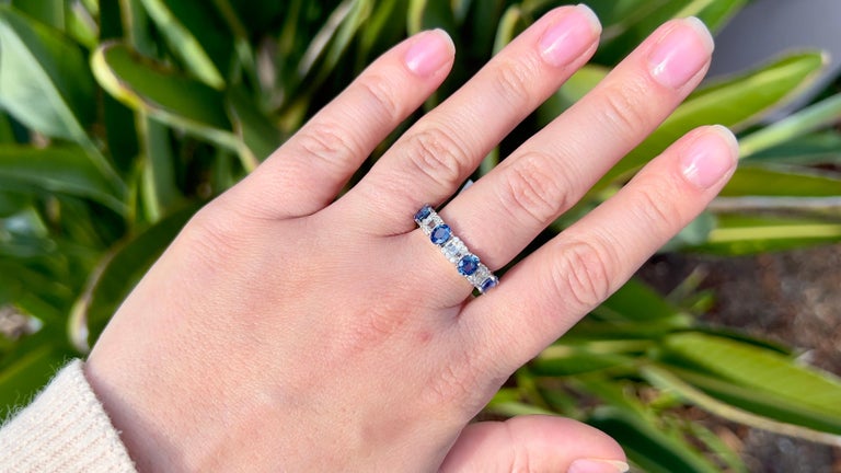 Ceylon Sapphires and Diamonds Eternity Band Ring 18k Gold For Sale at 1stDibs