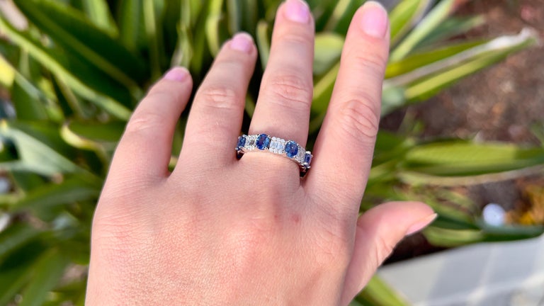Ceylon Sapphires and Diamonds Eternity Band Ring 18k Gold For Sale at 1stDibs