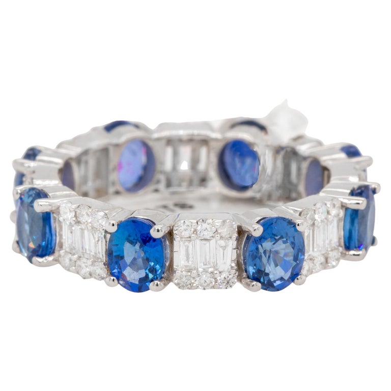 Ceylon Sapphires And Diamonds Eternity Band Ring 18K Gold For Sale at ...