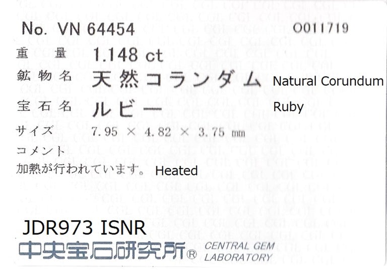 CGL Japan Laboratory Certified Vivid Red Ruby Set in PT 900 'Platinum ...