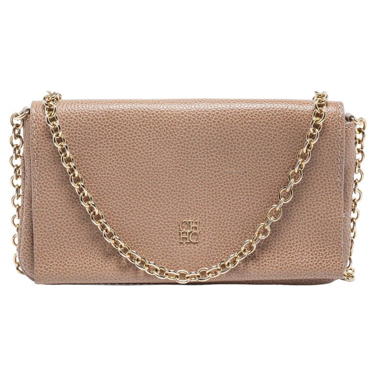 CH Carolina Herrera Beige Leather Flap Chain Crossbody Bag For Sale at ...