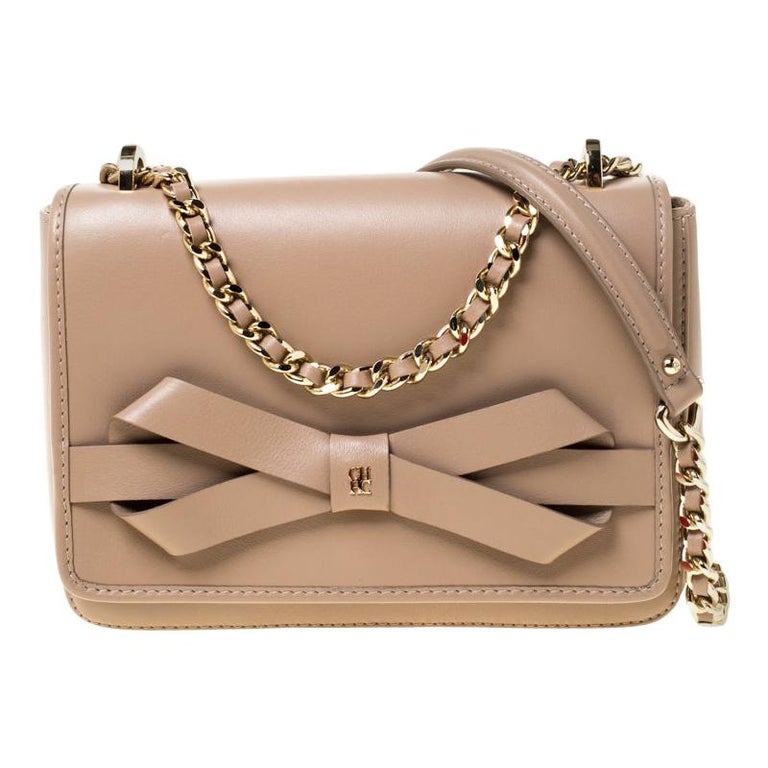CH Carolina Herrera Beige Leather Flap Crossbody Bag For Sale at 1stDibs