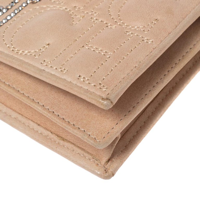 CH Carolina Herrera Beige Monogram Quilted Leather Crystal CH Wallet On ...