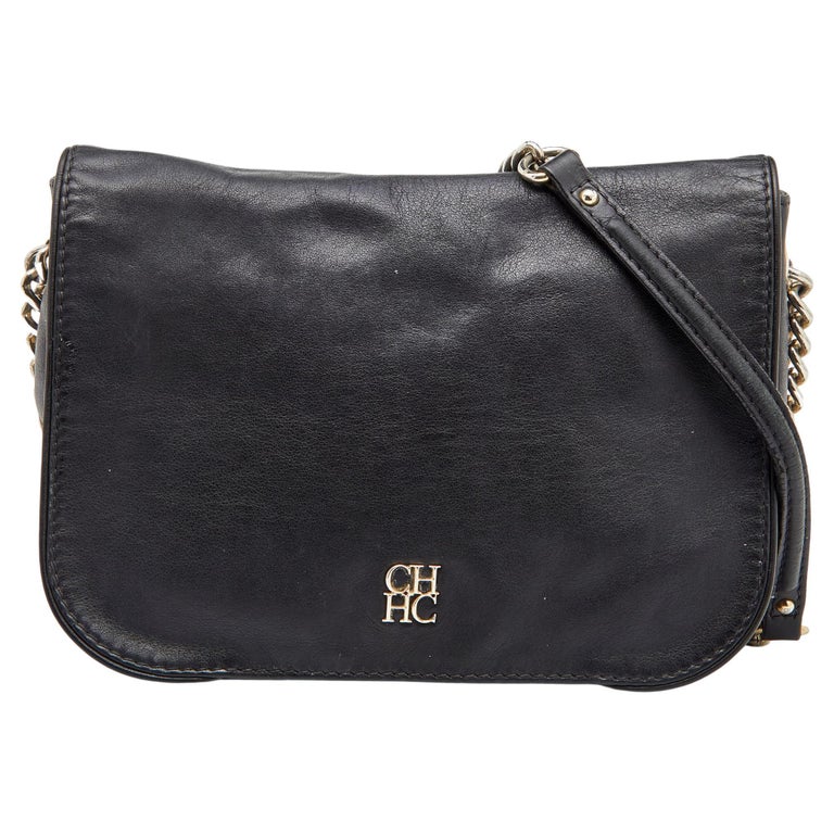 CH Carolina Herrera Black Leather Chain Flap Shoulder Bag For Sale at ...