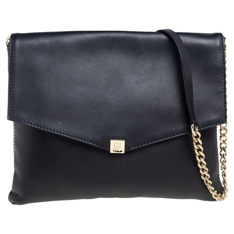 CH Carolina Herrera Black Leather Envelope Shoulder Bag at 1stDibs