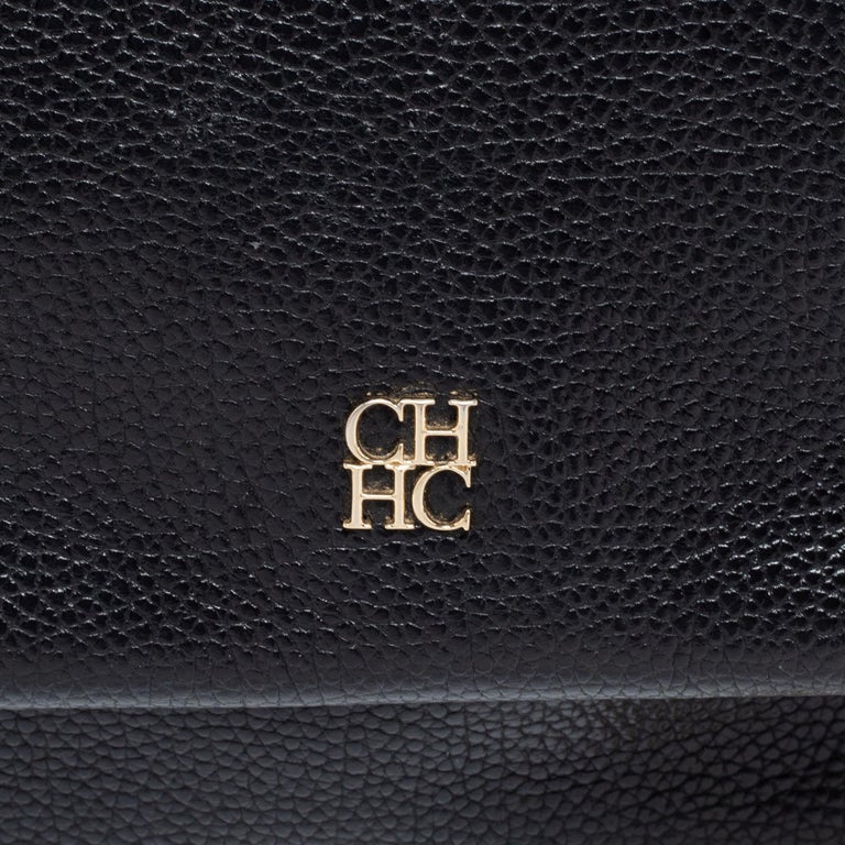 CH Carolina Herrera Black Leather Mini Minuetto Flap Top Handle Bag For ...