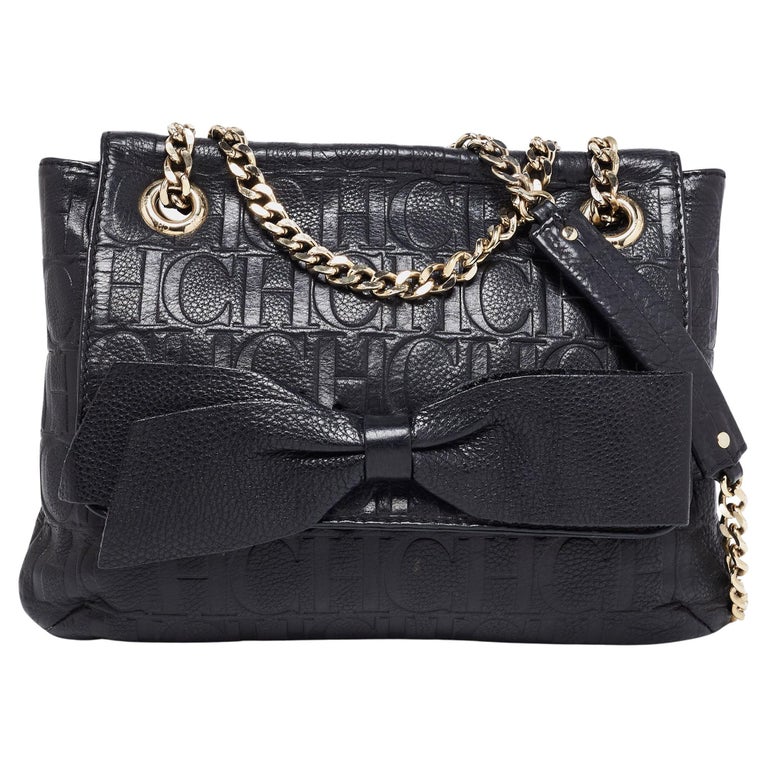 CH Carolina Herrera Black Monogram Leather Audrey Shoulder Bag For Sale ...