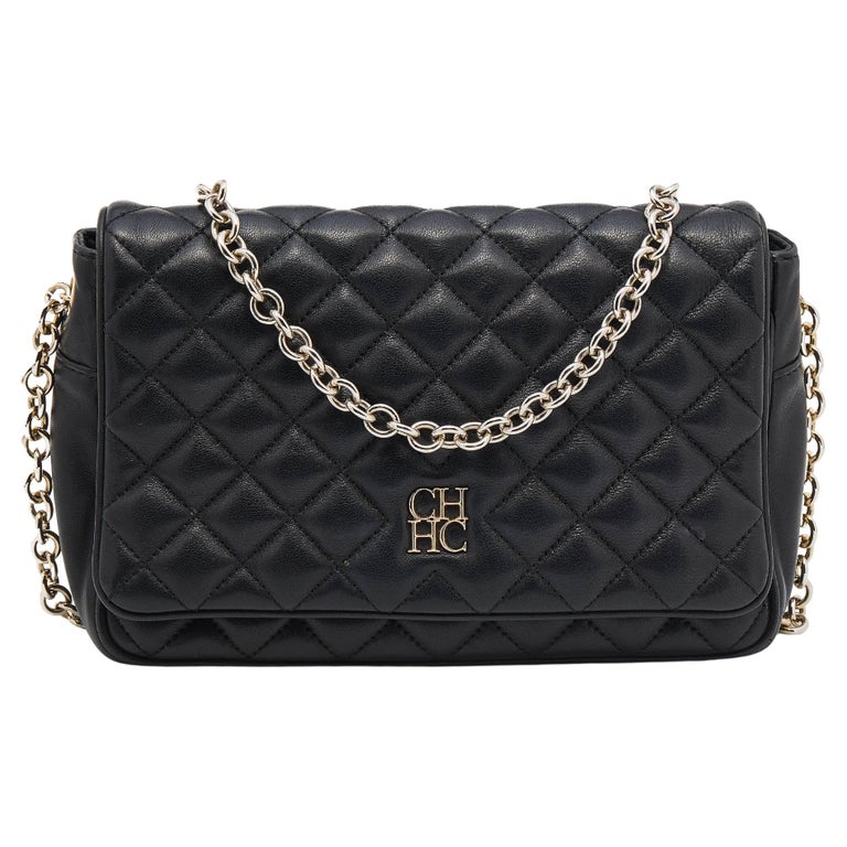 CH Carolina Herrera Black Quilted Leather Flap Chain Shoulder Bag at ...