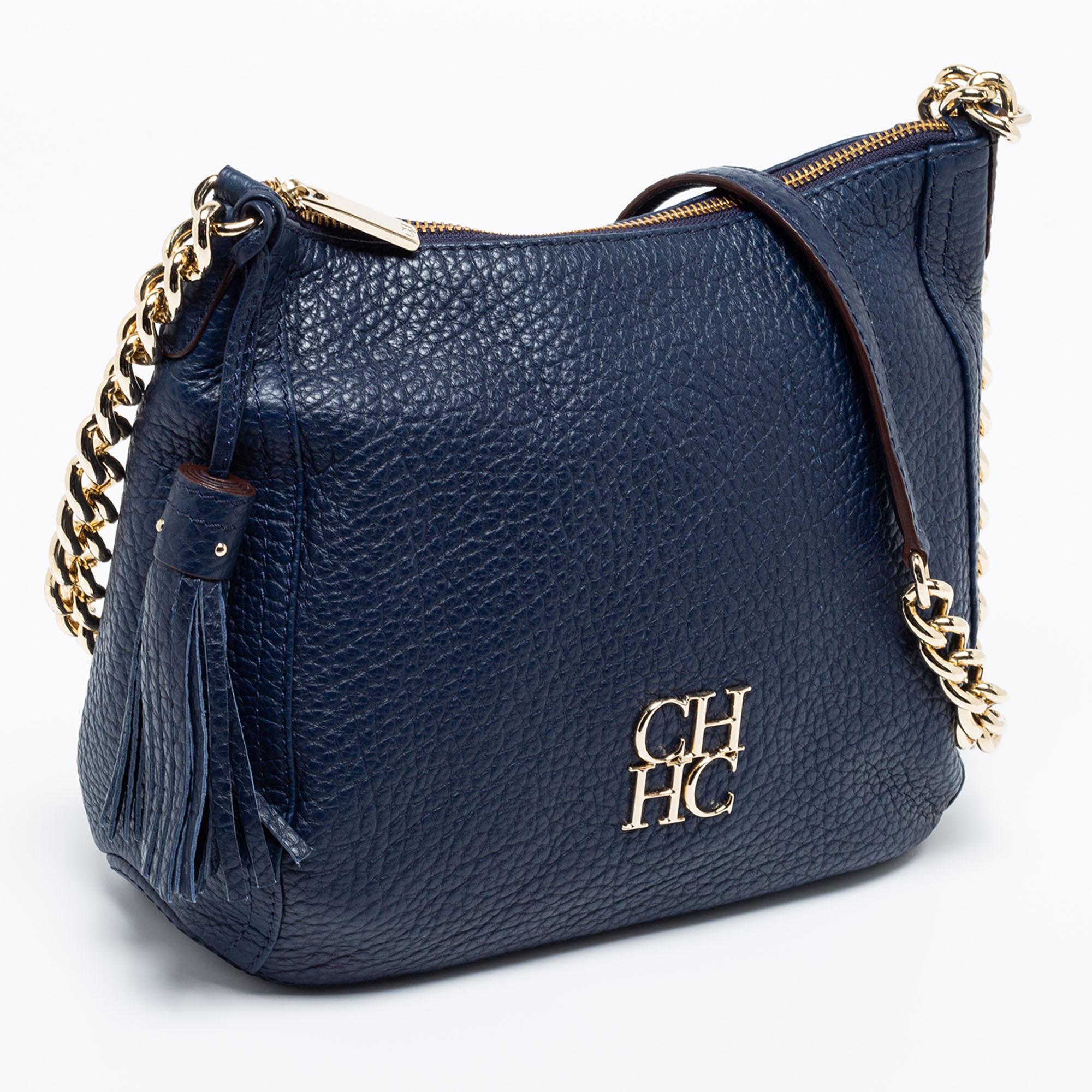 CH Carolina Herrera Blue Leather Chain Tassel Crossbody Bag at 1stDibs