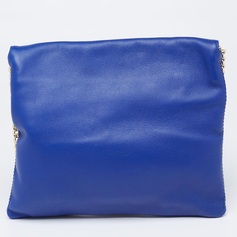 CH Carolina Herrera Blue Leather Envelope Flap Shoulder Bag at 1stDibs