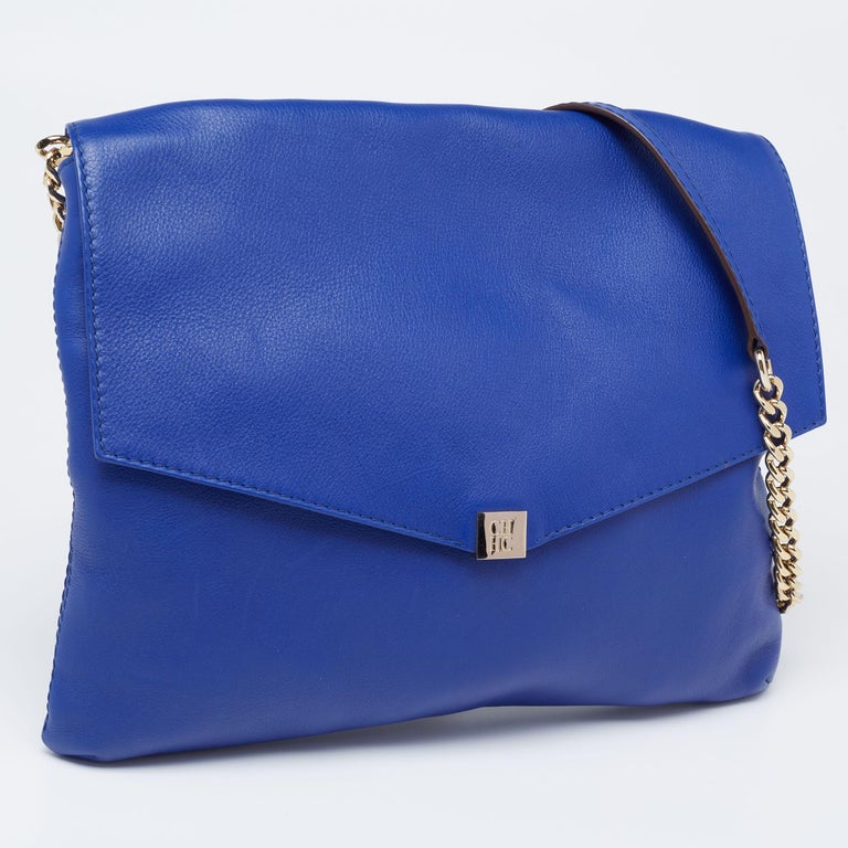 CH Carolina Herrera Blue Leather Envelope Flap Shoulder Bag at 1stDibs