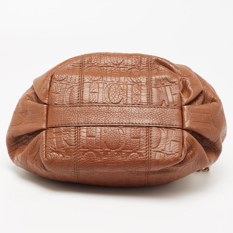 CH Carolina Herrera Brown Embossed Leather Bucket Shoulder Bag For Sale ...