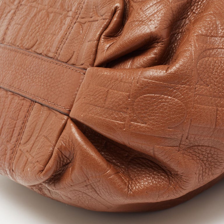 CH Carolina Herrera Brown Embossed Leather Bucket Shoulder Bag For Sale ...
