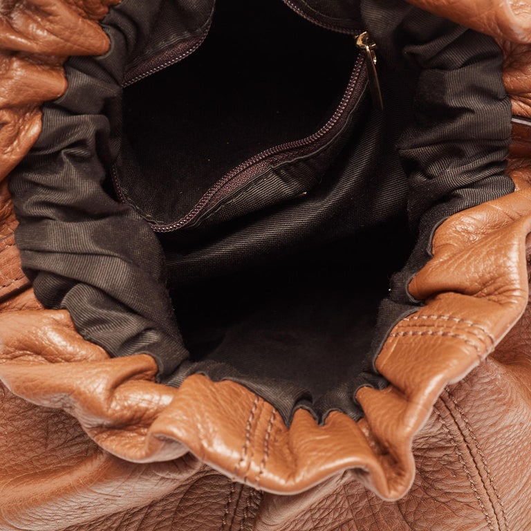CH Carolina Herrera Brown Embossed Leather Bucket Shoulder Bag For Sale ...