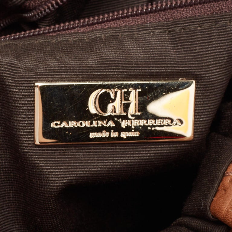 CH Carolina Herrera Brown Embossed Leather Bucket Shoulder Bag For Sale ...