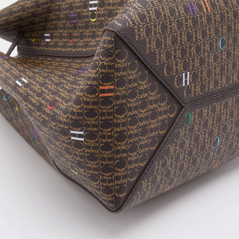CH Carolina Herrera Brown Monogram Coated Canvas Bucket Bag For Sale at ...