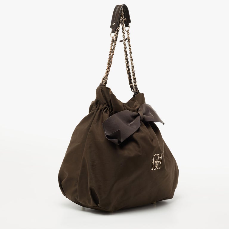 CH Carolina Herrera Brown Nylon and Leather Bow Bucket Bag For Sale at ...