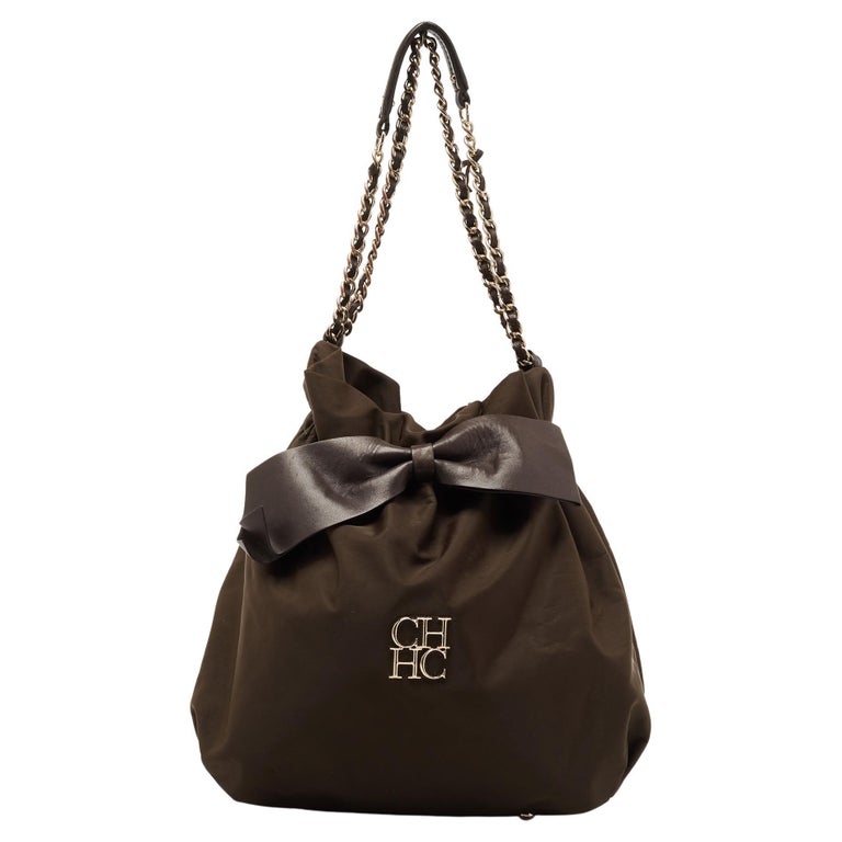 CH Carolina Herrera Brown Nylon and Leather Bow Bucket Bag For Sale at ...