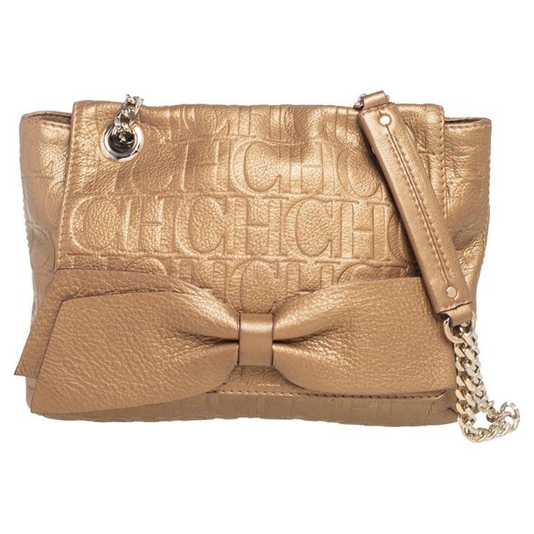 CH Carolina Herrera Gold Monogram Leather Audrey Shoulder Bag at 1stDibs