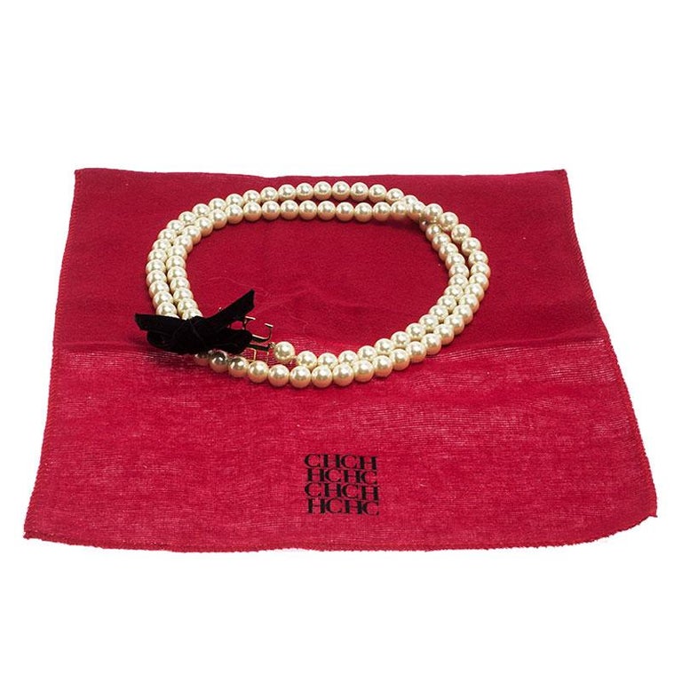CH Carolina Herrera Logo Faux Pearl Long Strand Necklace For Sale at ...