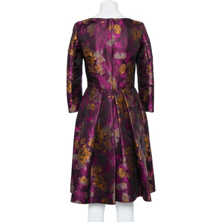 CH Carolina Herrera Magenta Floral Jacquard Pleated Midi Dress S at 1stDibs
