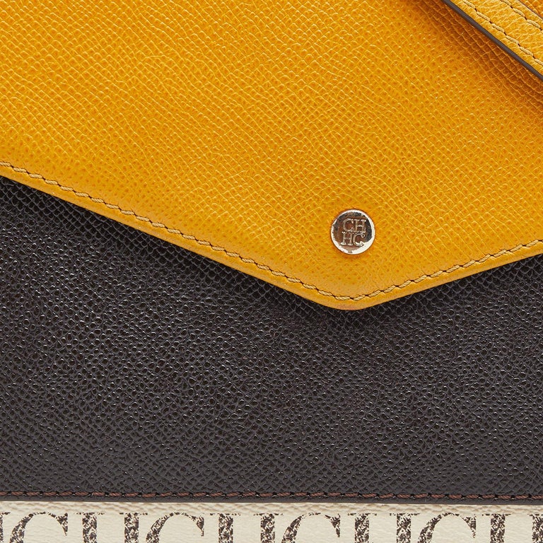 CH Carolina Herrera Monogram Canvas and Leather Envelope Flap Shoulder ...