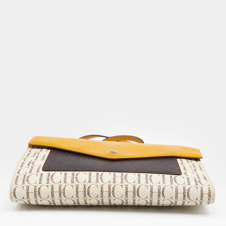 CH Carolina Herrera Monogram Canvas and Leather Envelope Flap Shoulder ...