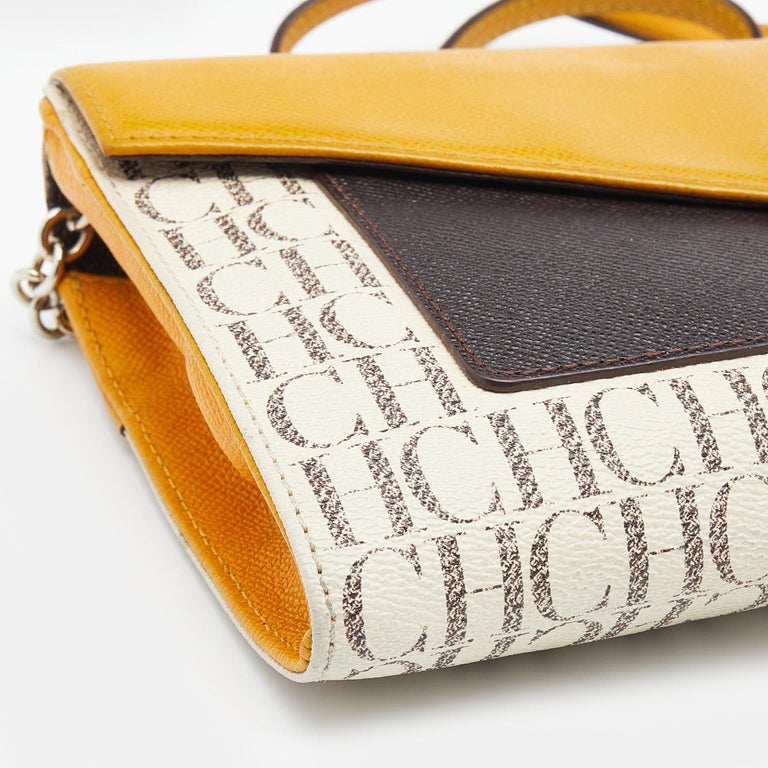 CH Carolina Herrera Monogram Canvas and Leather Envelope Flap Shoulder ...