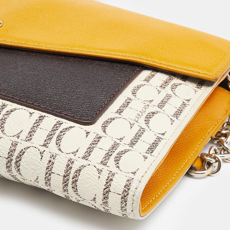 CH Carolina Herrera Monogram Canvas and Leather Envelope Flap Shoulder ...