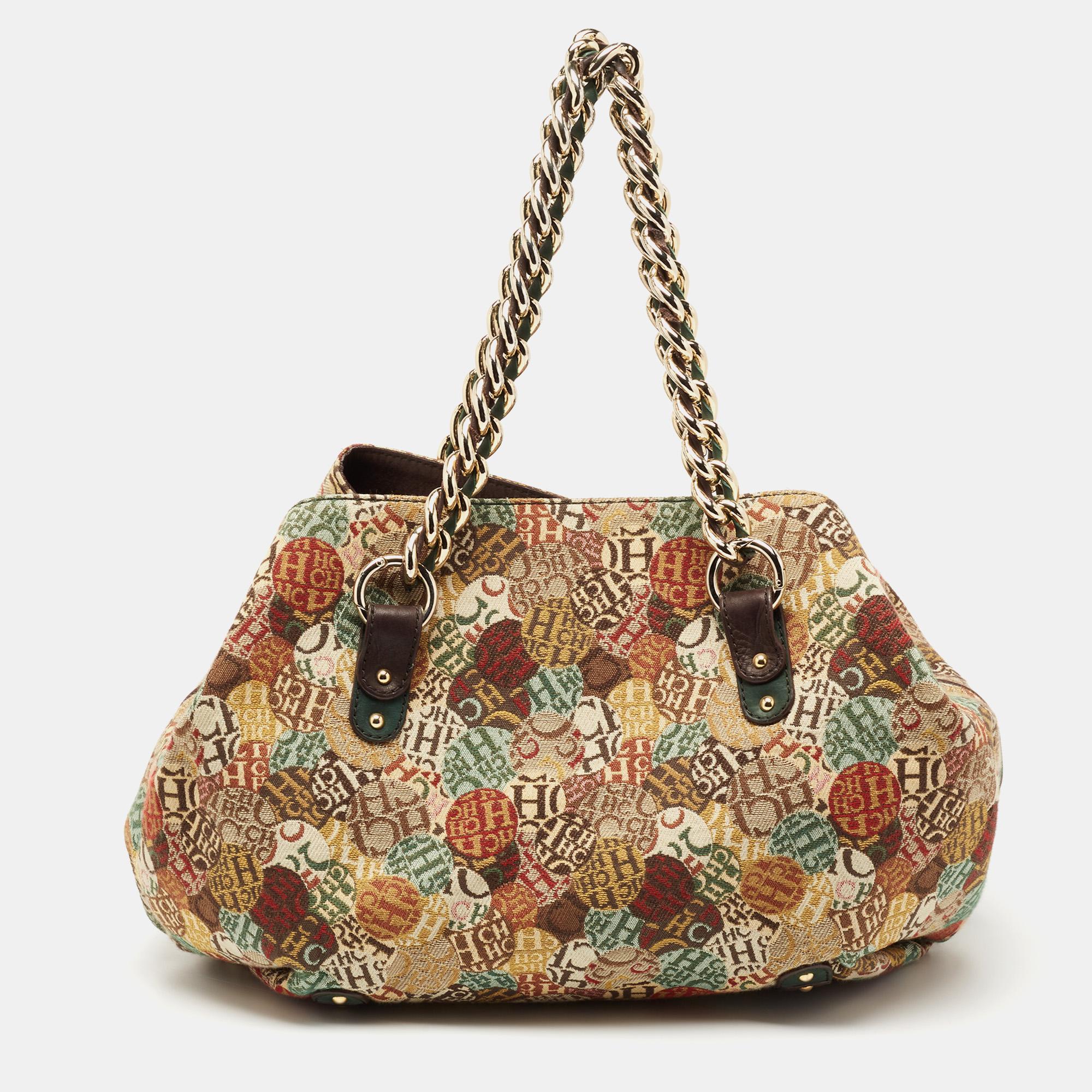 CH Carolina Herrera Multicolor Signature Print Fabric and Leather Chain ...