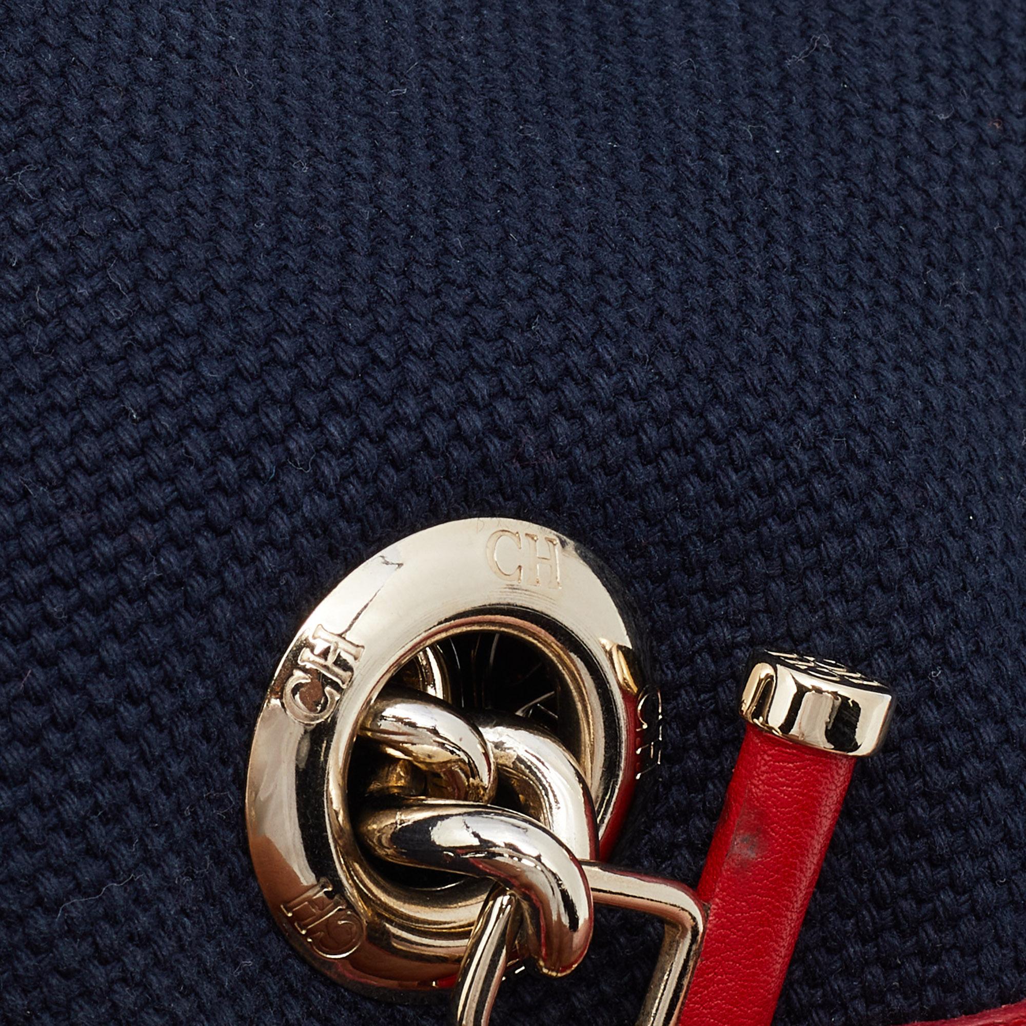 CH Carolina Herrera Navy Blue/Red Canvas and Leather Chain Tote For ...