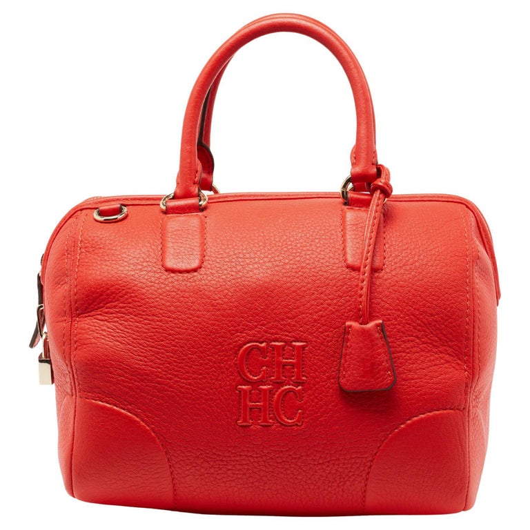 Carolina Herrera - Sac bowler en cuir orange CH - En vente sur 1stDibs