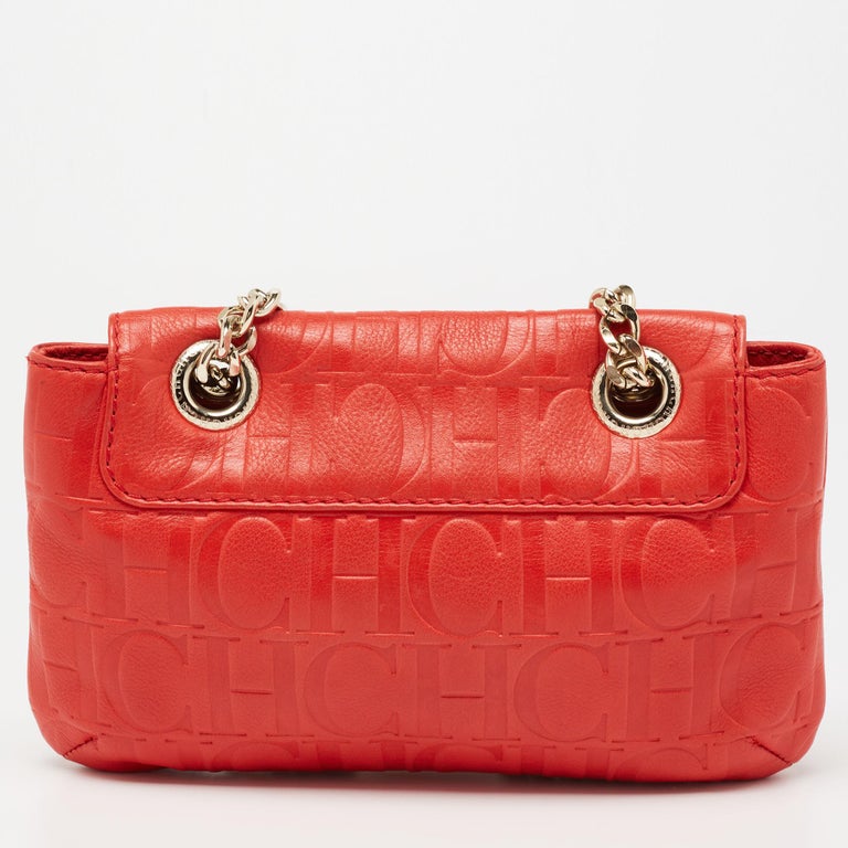 CH Carolina Herrera Red Monogram Embossed Leather Mini Audrey Shoulder ...