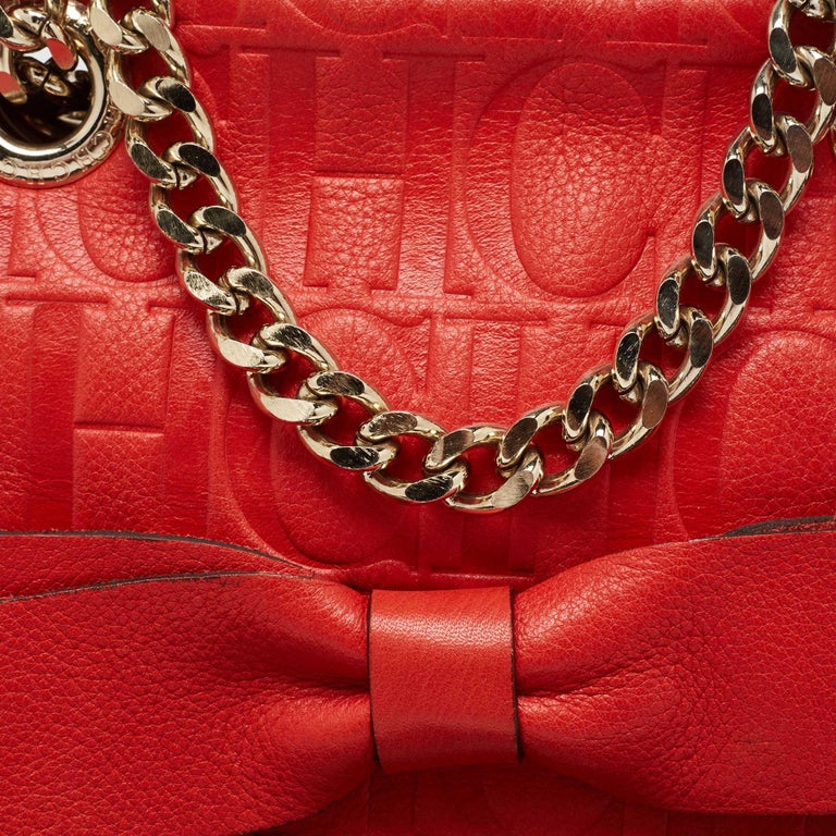 CH Carolina Herrera Red Monogram Embossed Leather Mini Audrey Shoulder ...