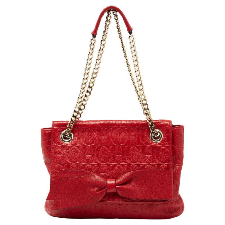 CH Carolina Herrera Red Monogram Leather Audrey Handbag For Sale at 1stDibs