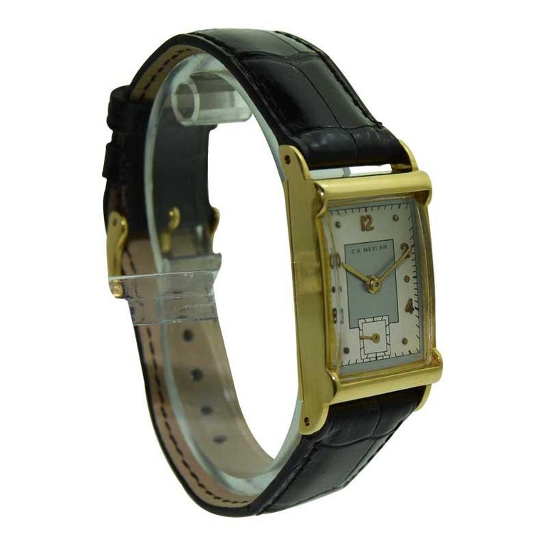 C.H. Meylan 18 Karat Yellow Gold Art Deco Watch Hand Constructed, circa ...
