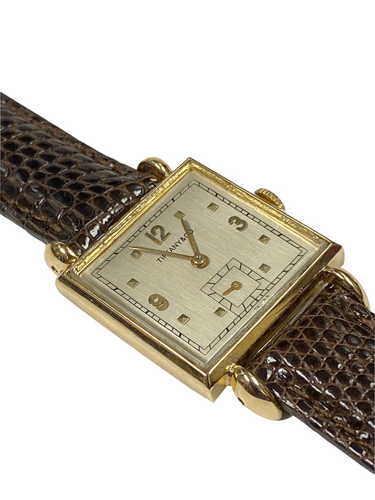 C.H. Meylan for Tiffany and Co. Antique Gents Yellow Gold Wrist Watch ...