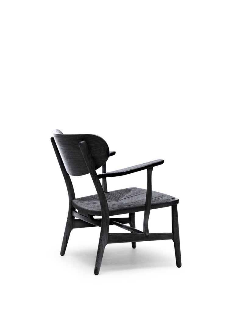 CH22 Lounge Chair in Oak Painted Black and Black Papercord Seat by Hans ...