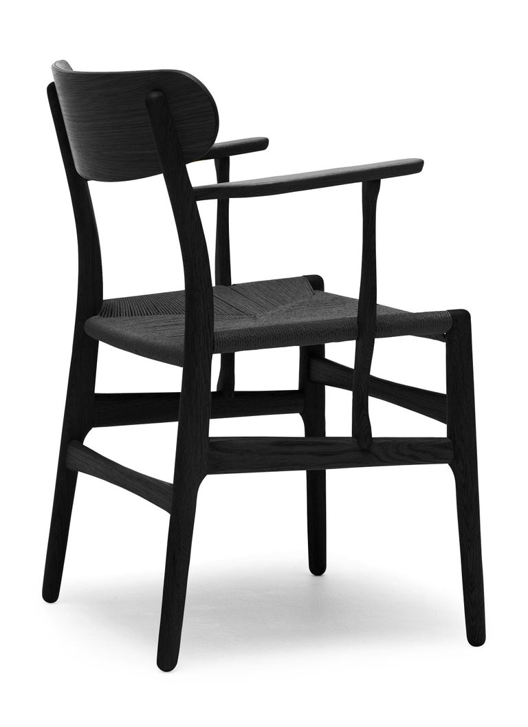 CH26 Dining Chair in Oak Painted Black and Black Papercord Seat by Hans ...
