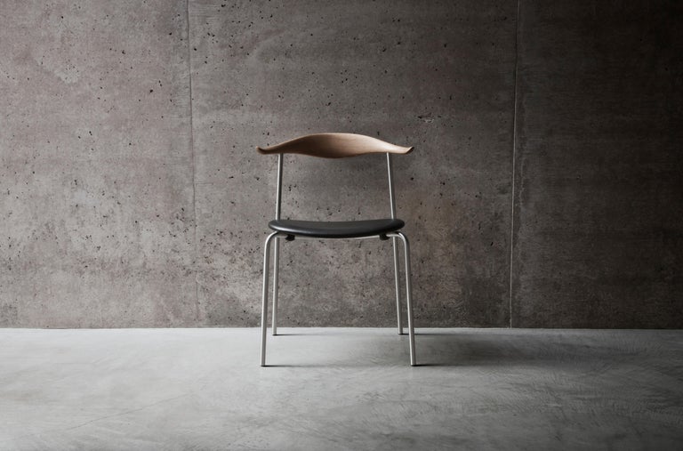 Customizable CH88P Dining Chair in Oak Smoked Stain with Steel Base by ...