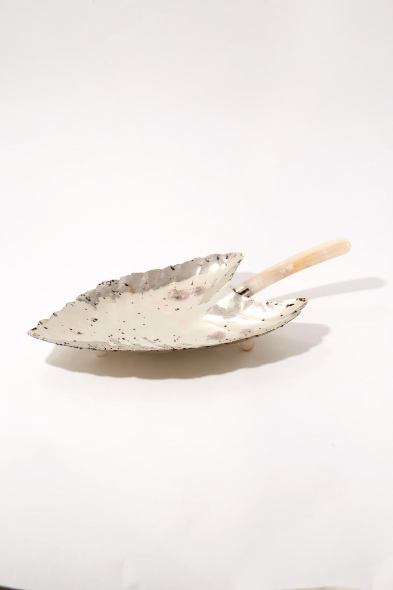 Chaco Leaf Small Tray, Cream Onyx Stone and Alpaca Silver For Sale at ...